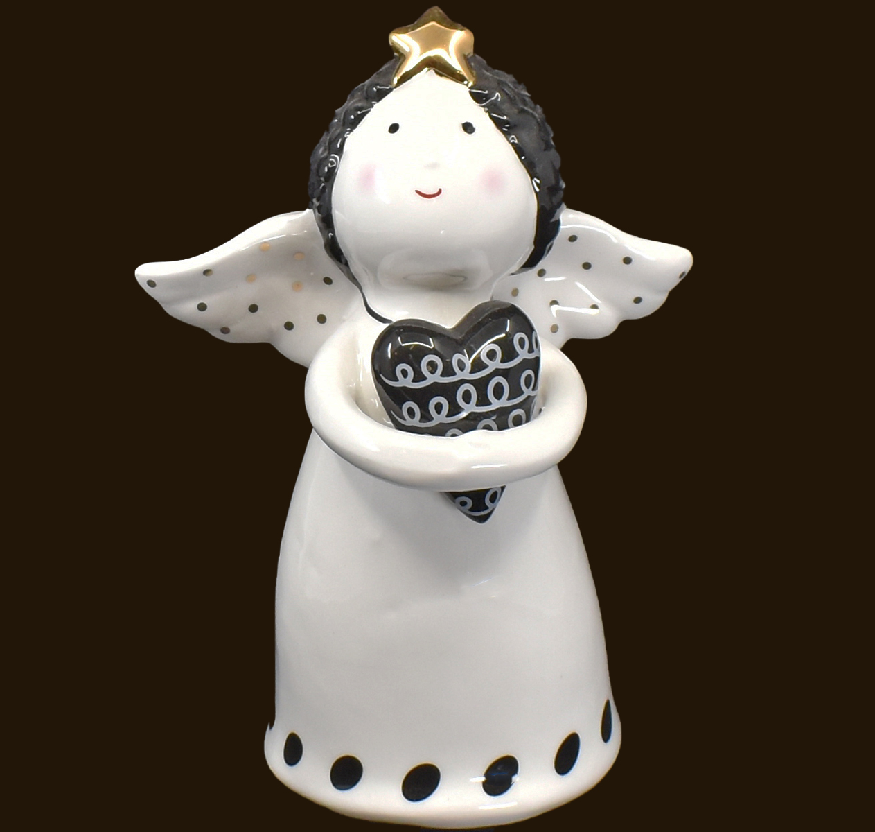 engeltraum.ch - Keramik-Engel weiss mit Herz (Figur 1) Höhe: 18 cm